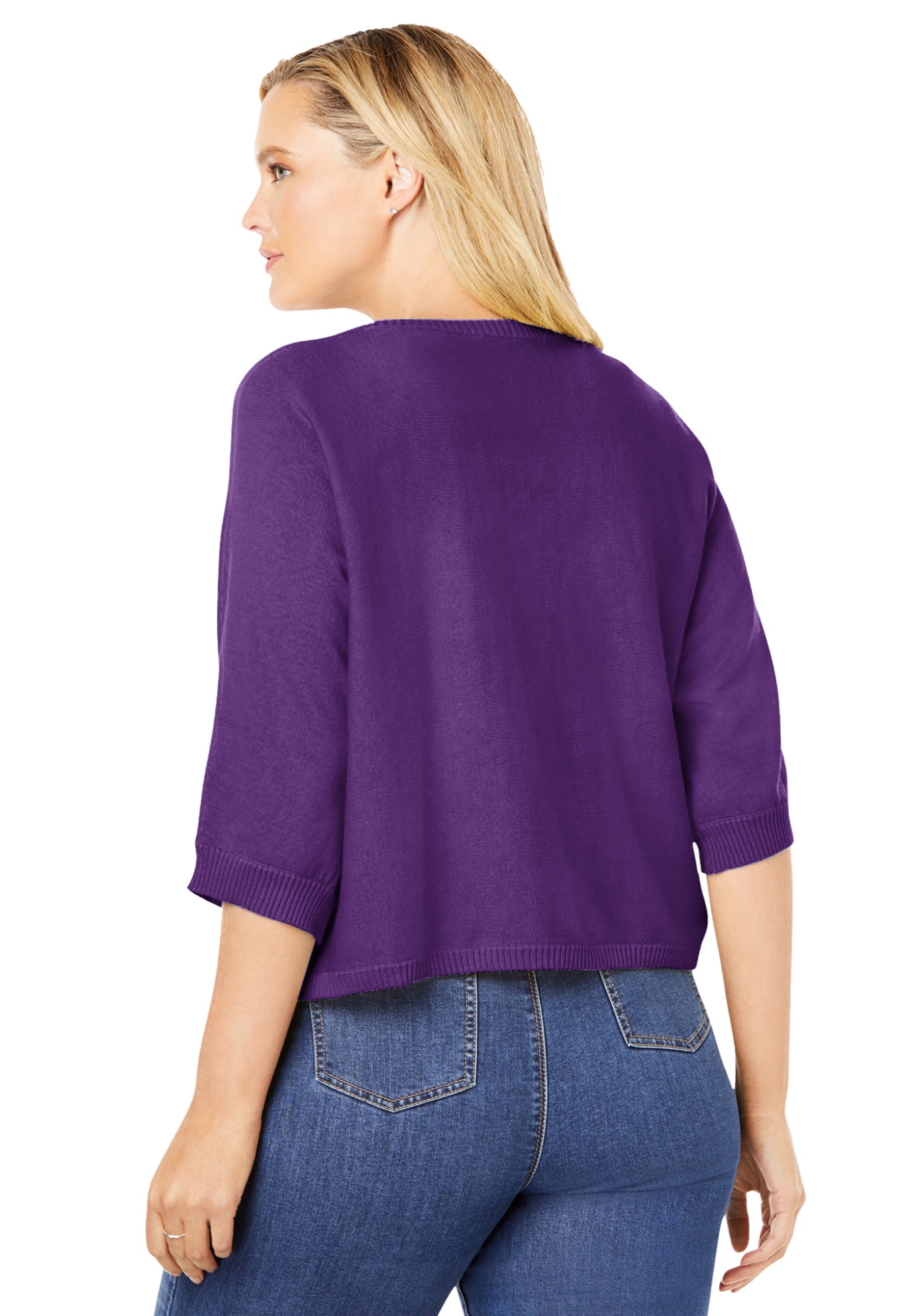 Woman Within Women's Plus Size Rib Trim Cardigan Shrug Sweater | eBay