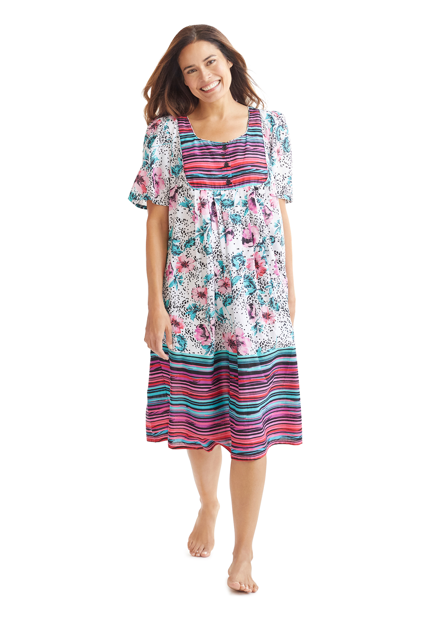 Only Necessities Women's Plus Size Mixed Print Short Lounger Dress Or ...
