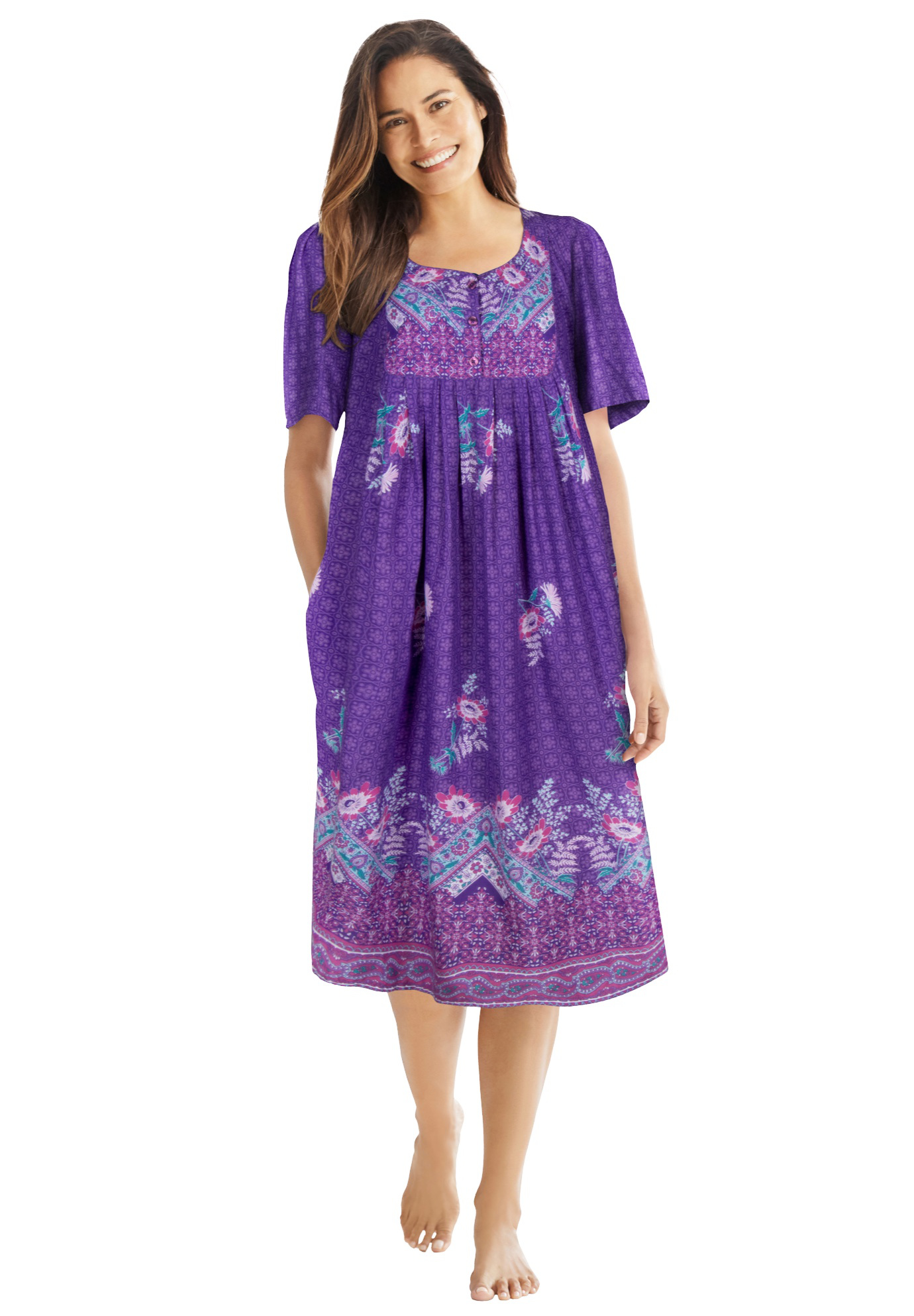 Only Necessities Women's Plus Size Mixed Print Short Lounger Dress Or ...