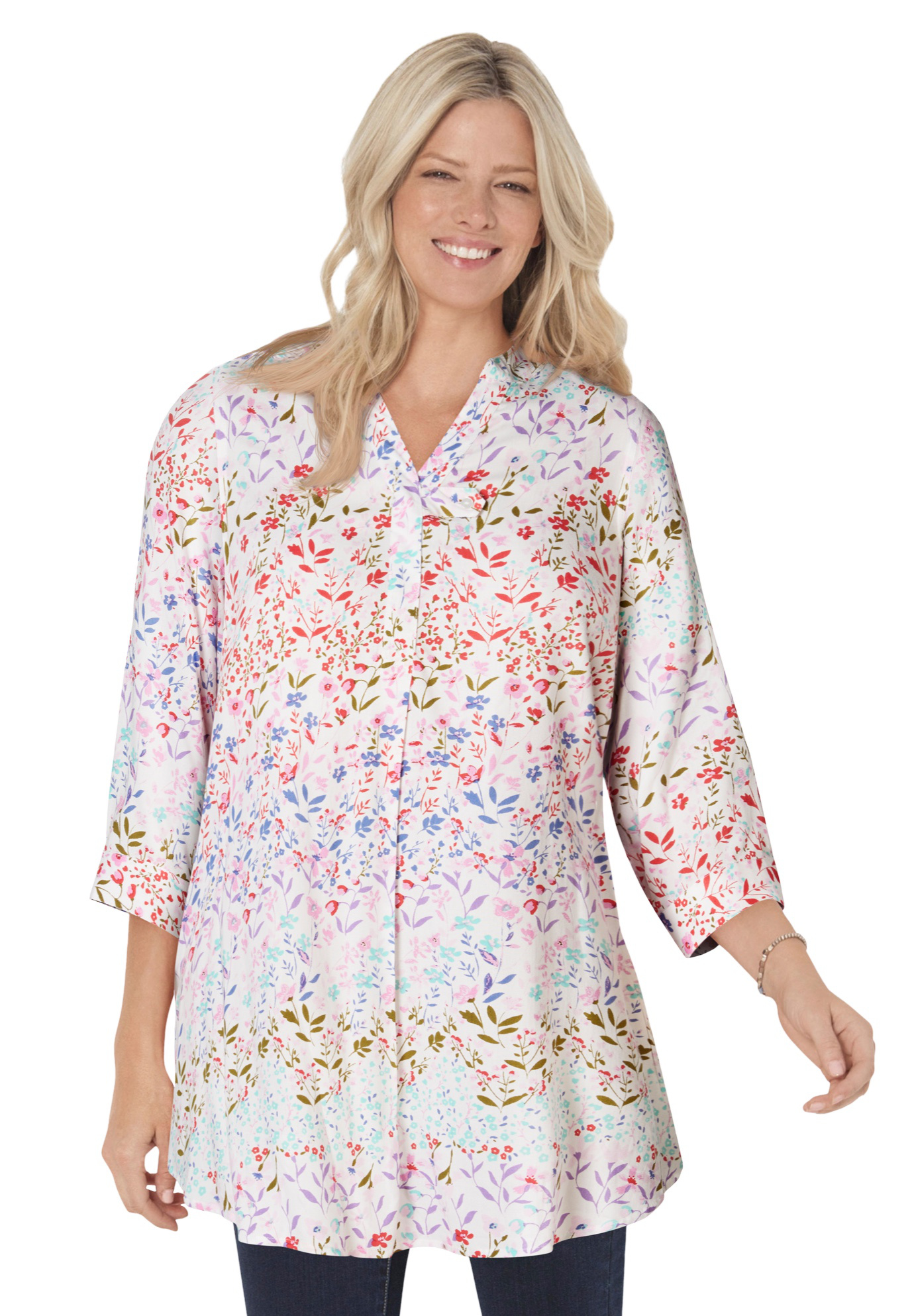 Woman Within Women's Plus Size Three-Quarter Sleeve Tab-Front Tunic | eBay