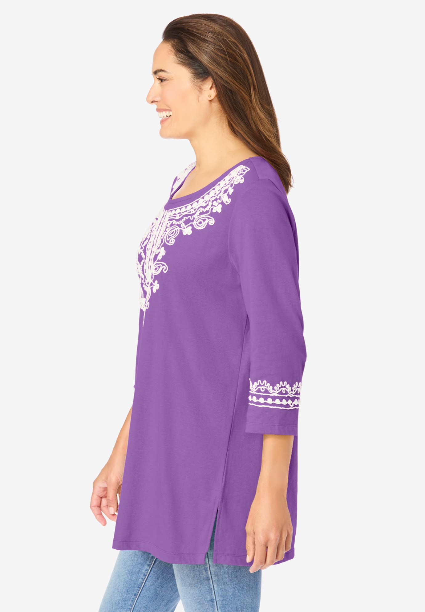 Woman Within Plus Size Embroidered Knit Tunic | eBay