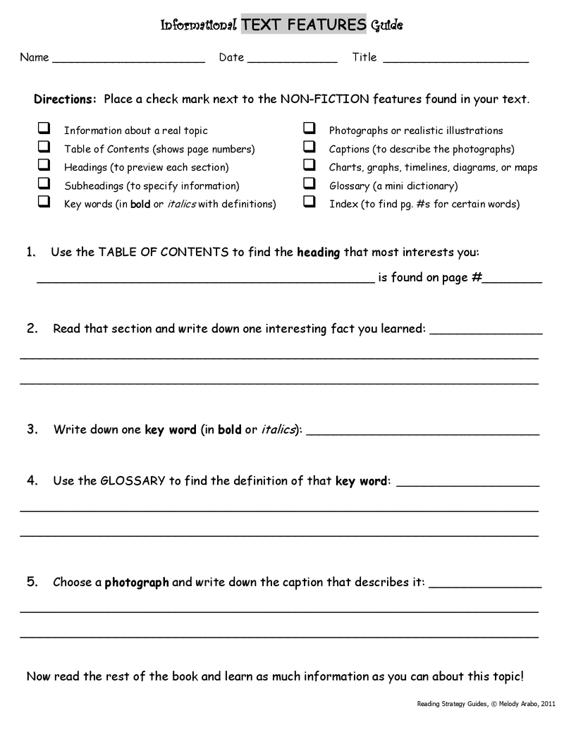 Third Grade Lesson Informational Text Features Use Your Best Features