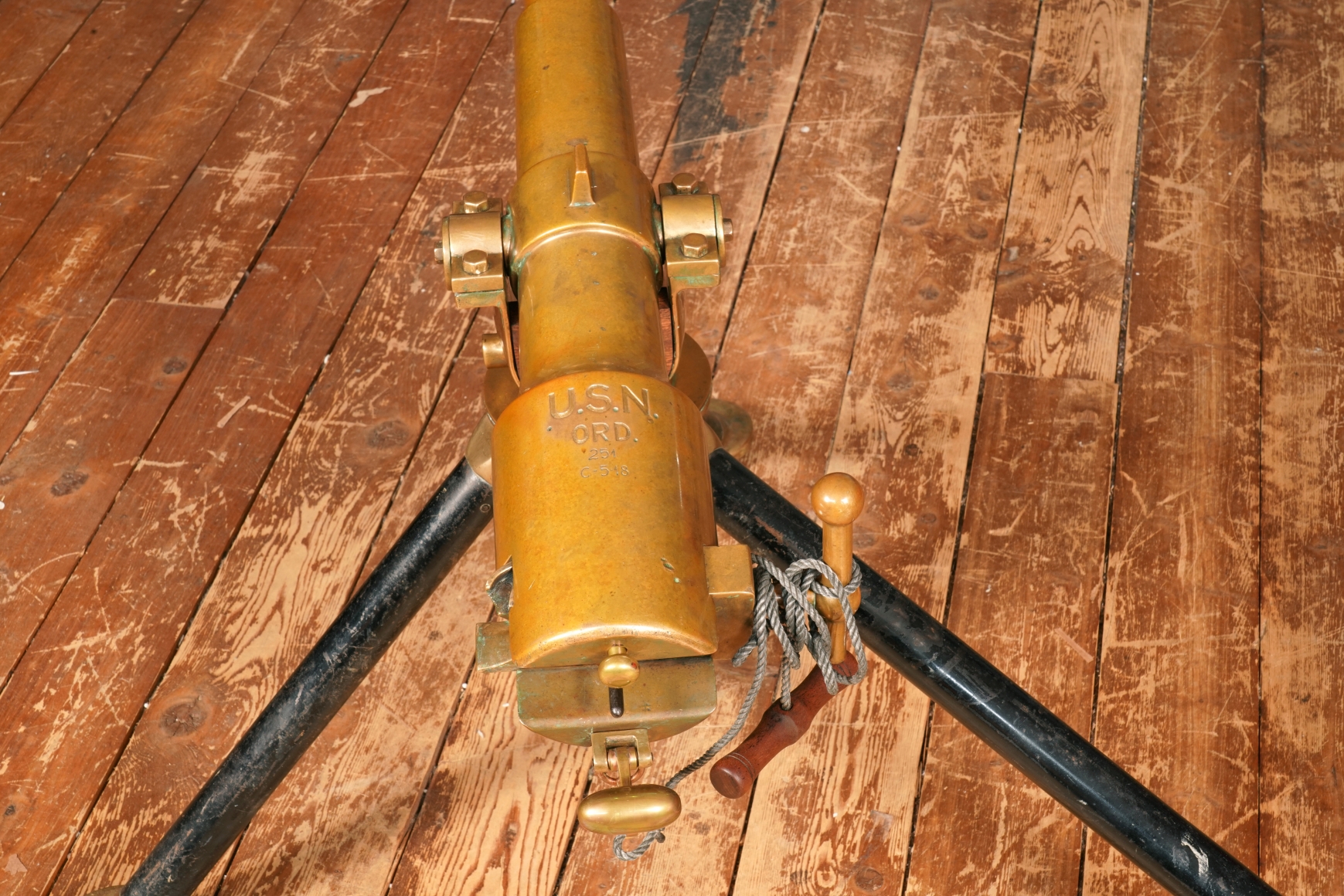 Brass Signal Cannon with Tripod legs Marked "U.S.N. OR 251 C 5.18 ...