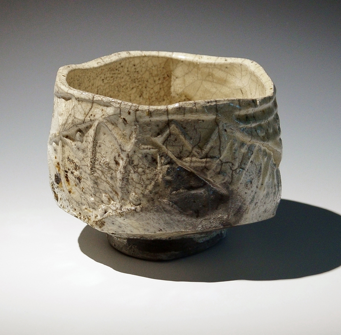 Large Iga-glazed raku-style straight-sided style teabowl with irregular ...