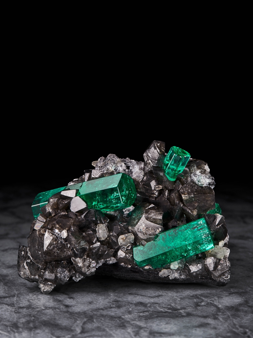 Emerald on Calcite - Minerals Exhibited - Wilensky Exquisite Minerals