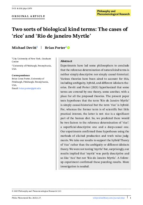 Two Sorts of Biological Kind Terms - Michael Devitt : Michael Devitt