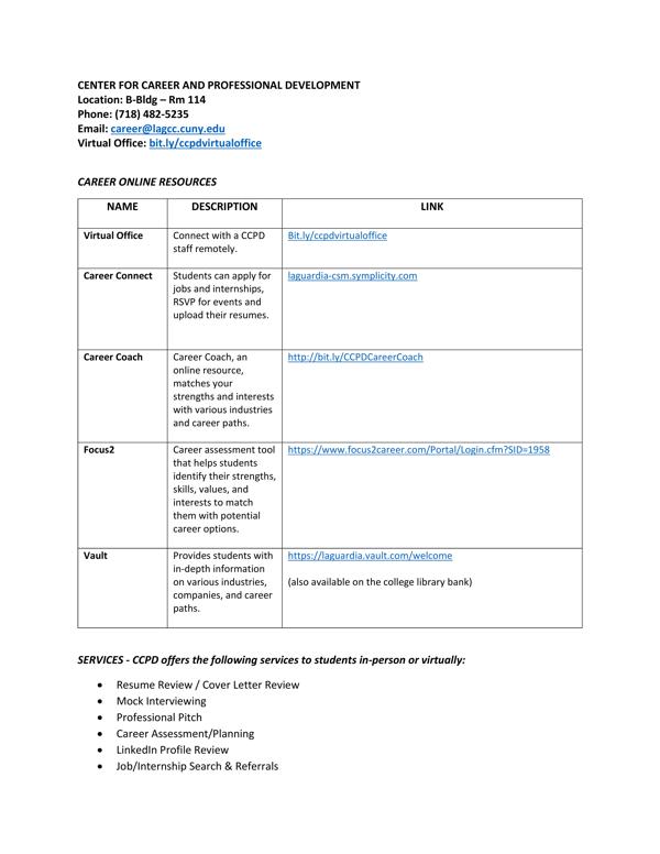 Career services at Center for Career and Professional Development (CCPD ...