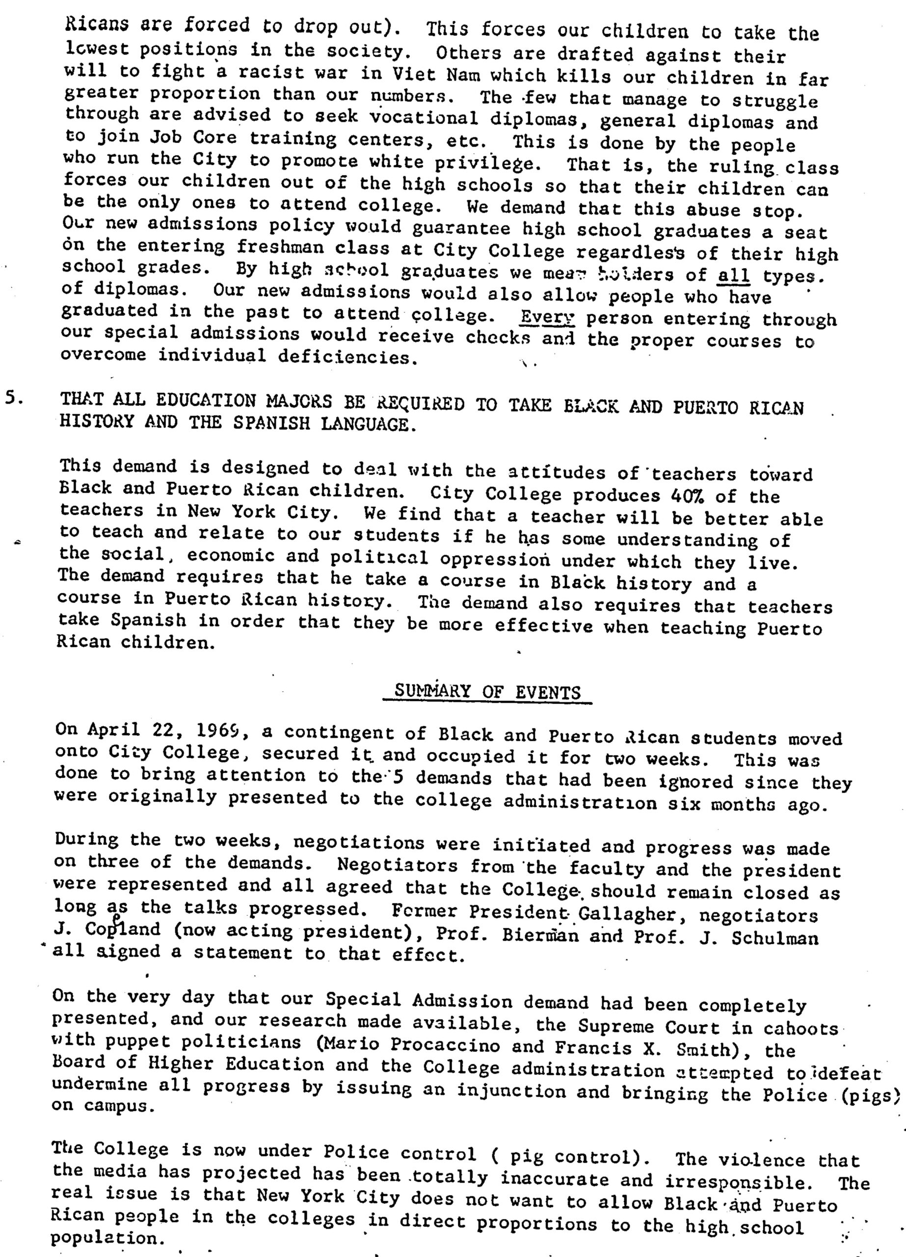 The Five Demands – The Student Protest and Takeover of 1969