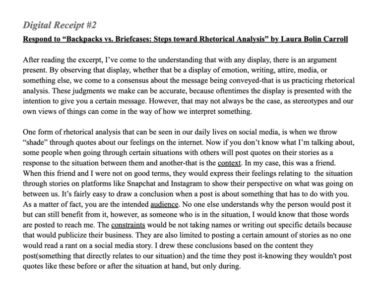 Digital Receipt #2 – ENGL 110: Writing and Rhetoric