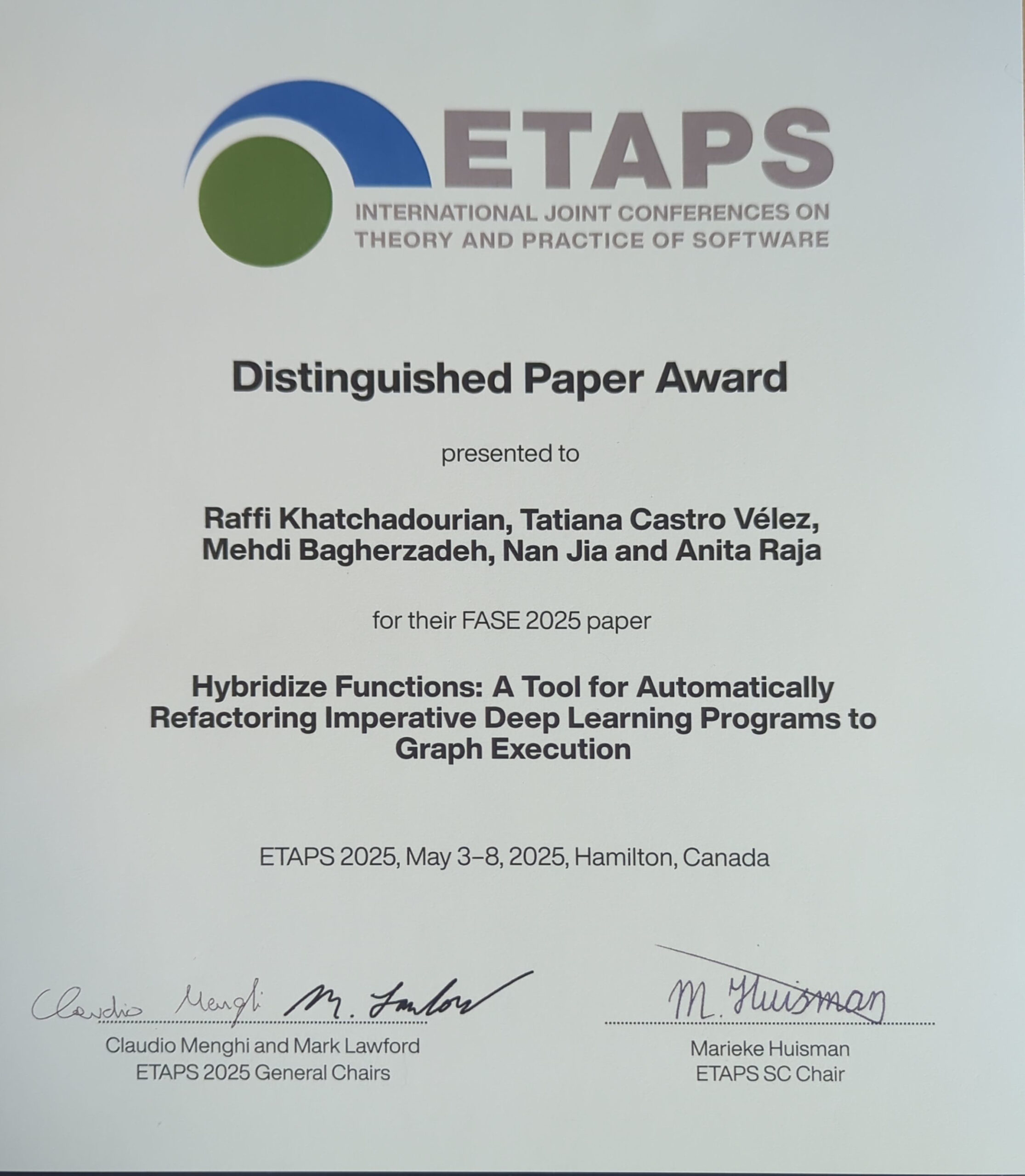 ETAPS 2025 award – Raffi Khatchadourian