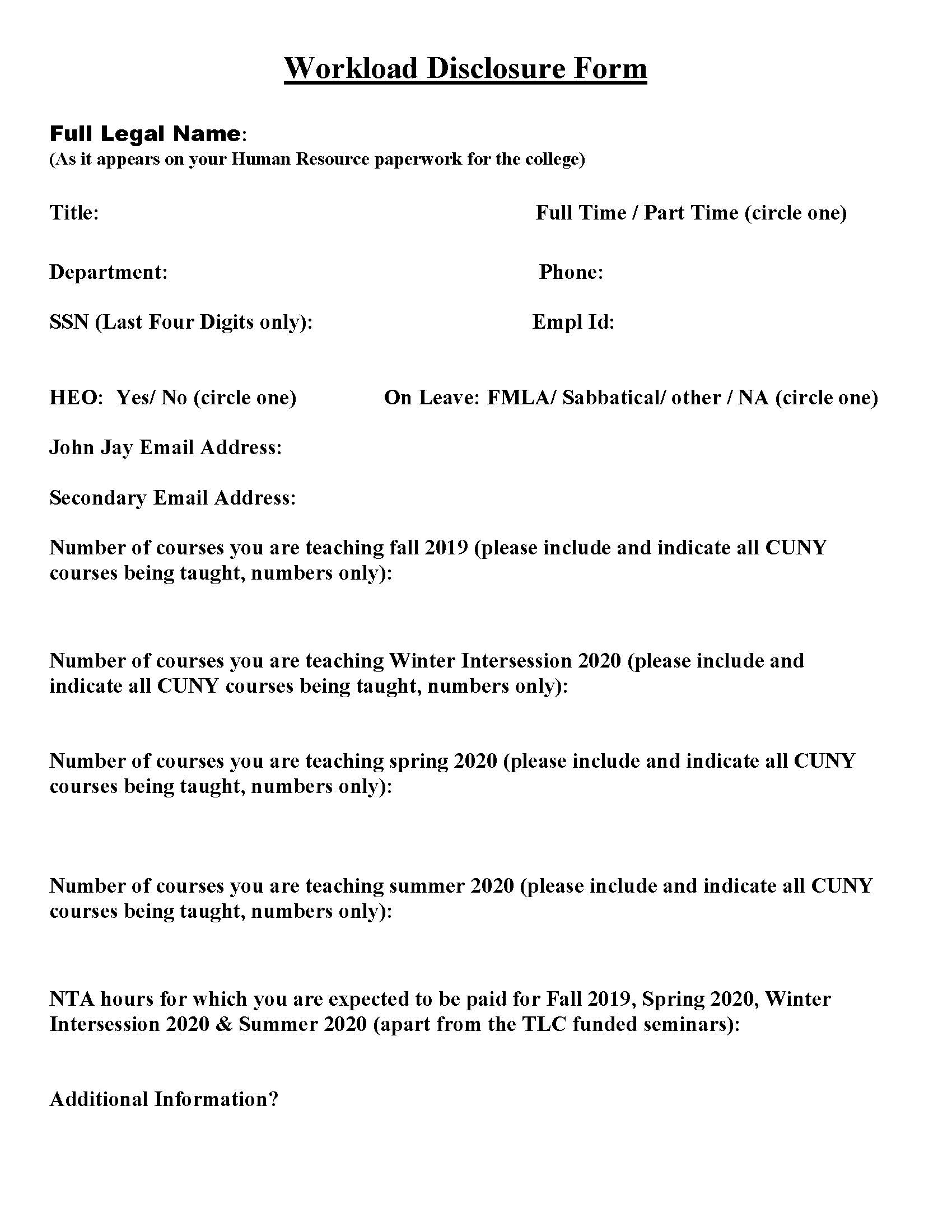 Workload Disclosure Form – John Jay TLC Teaching Resources