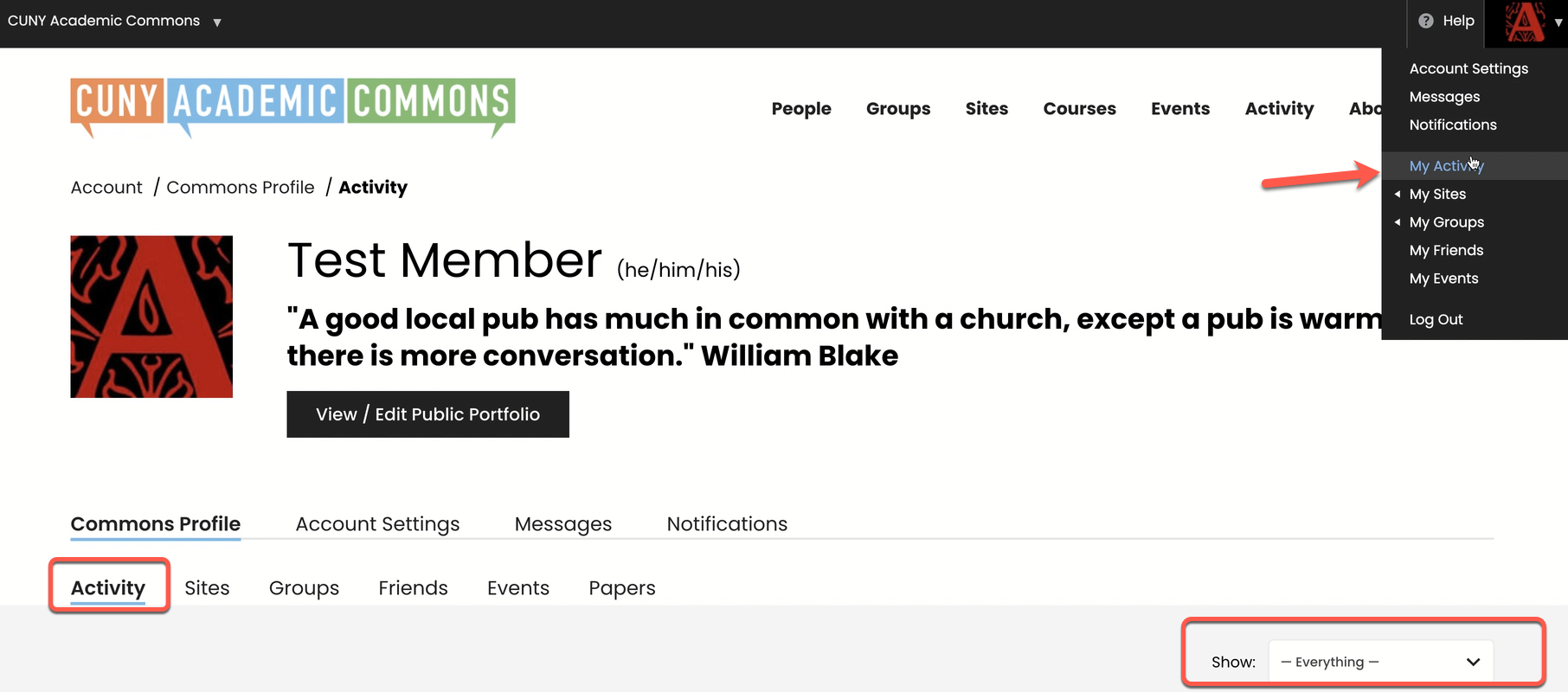 Commons Profile Tab - Help & Support