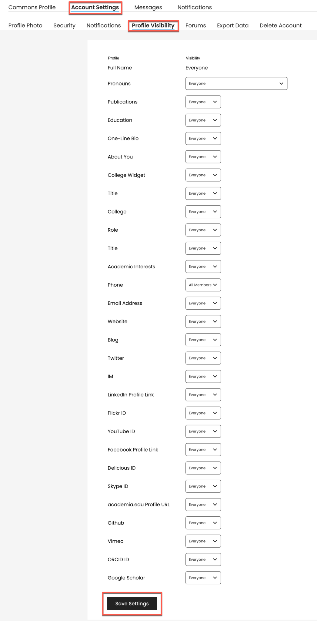 Profile Visibility - Help & Support
