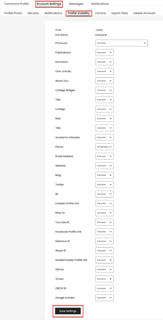 Profile Visibility - Help & Support