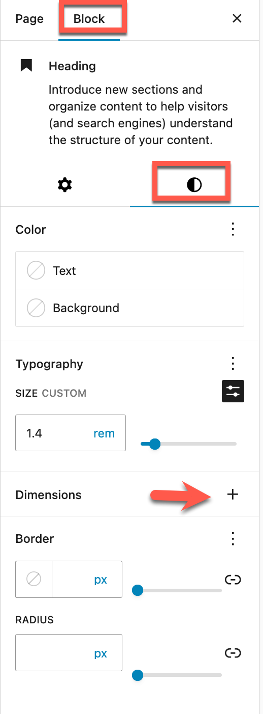 block styles sidebar - Help & Support