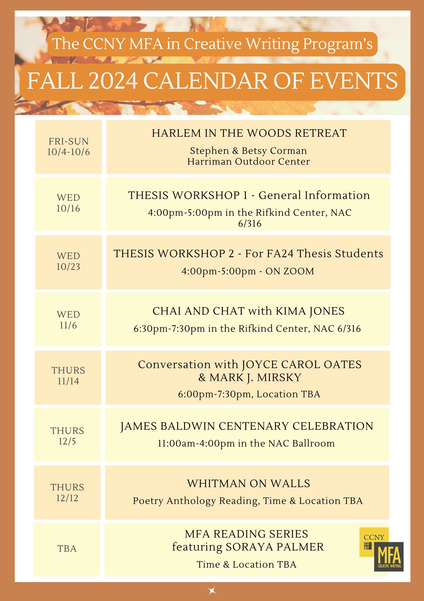 Fall 2024 Calendar of Events – MFA Program In Creative Writing