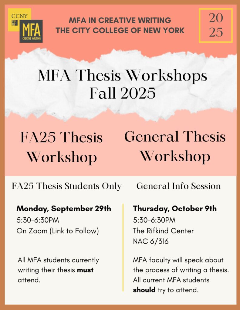 MFA Thesis Workshops Fall 2025 – MFA Program In Creative Writing
