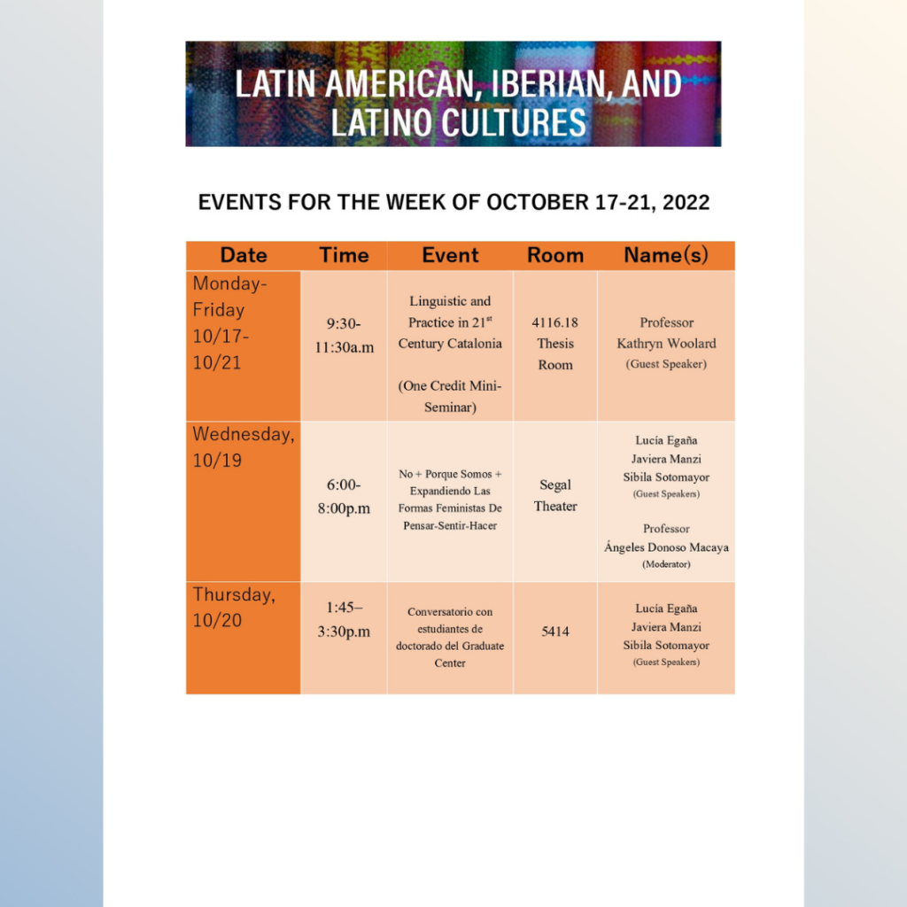 Calendario con las actividades del 17 al 28 de octubre de 2022 | LAILAC