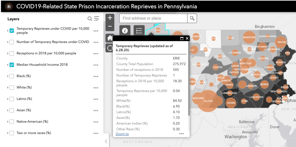 PA prison release map – Digital Initiatives at the Grad Center