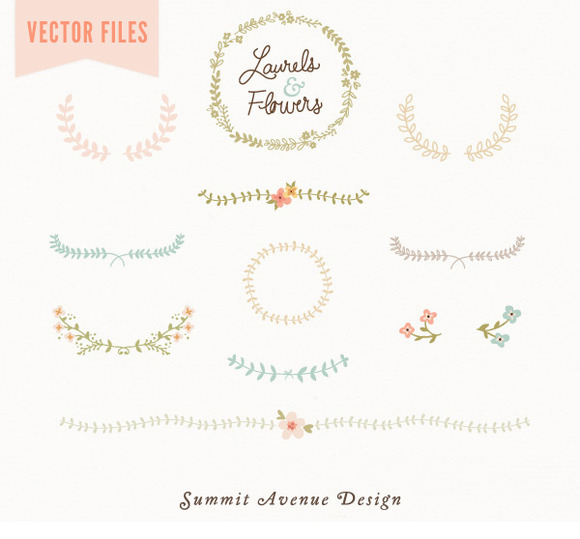 Laurel & Flowers Vintage Vector ~ Illustrations on Creative Market