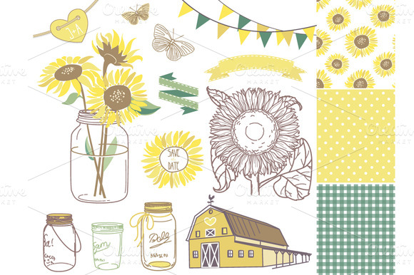 Sunflowers Mason Jars digital papers ~ Illustrations on Creative Market