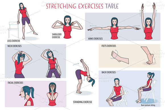 Stretching Exercises Table ~ Illustrations on Creative Market