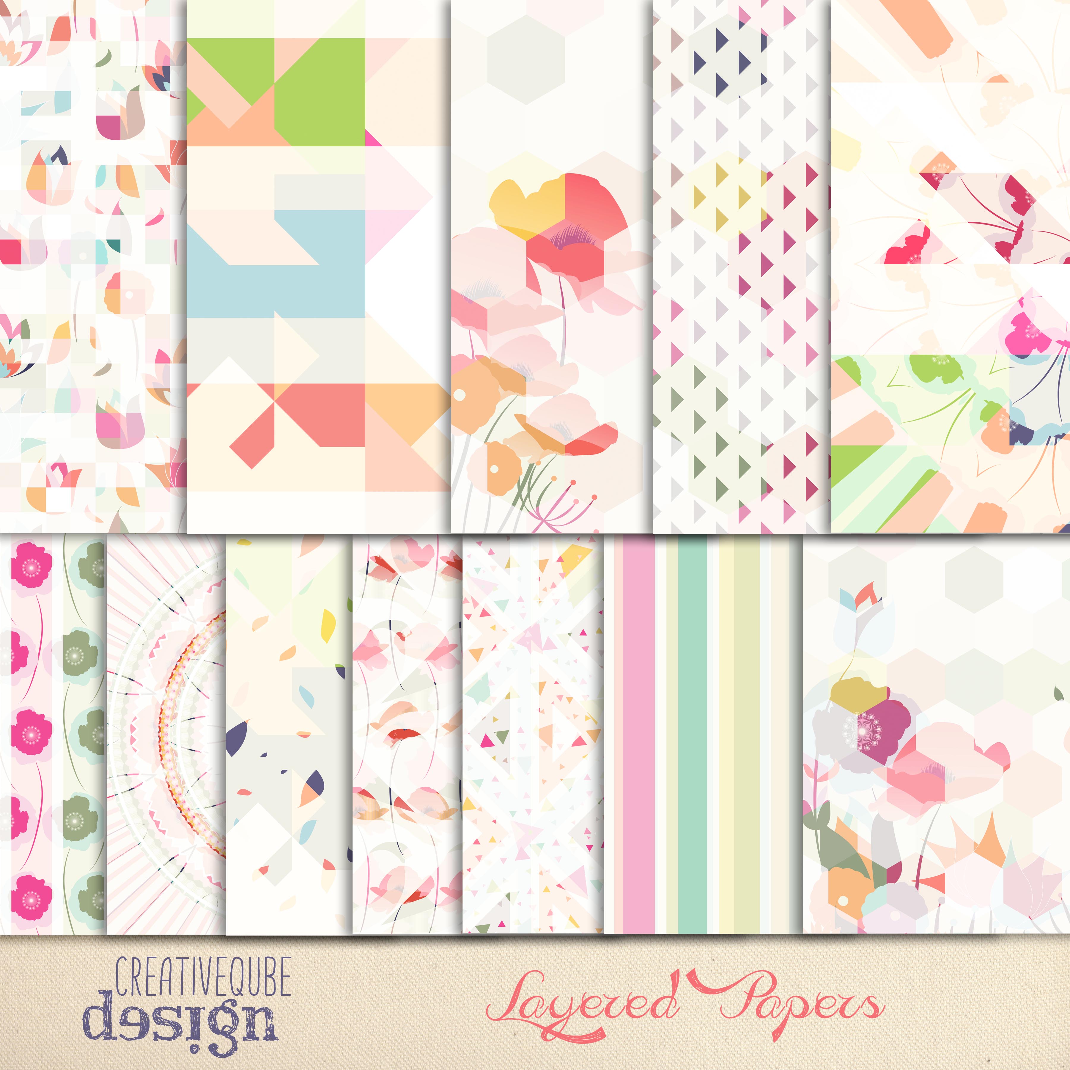 Digital Layered Geometric Paper ~ Patterns on Creative Market