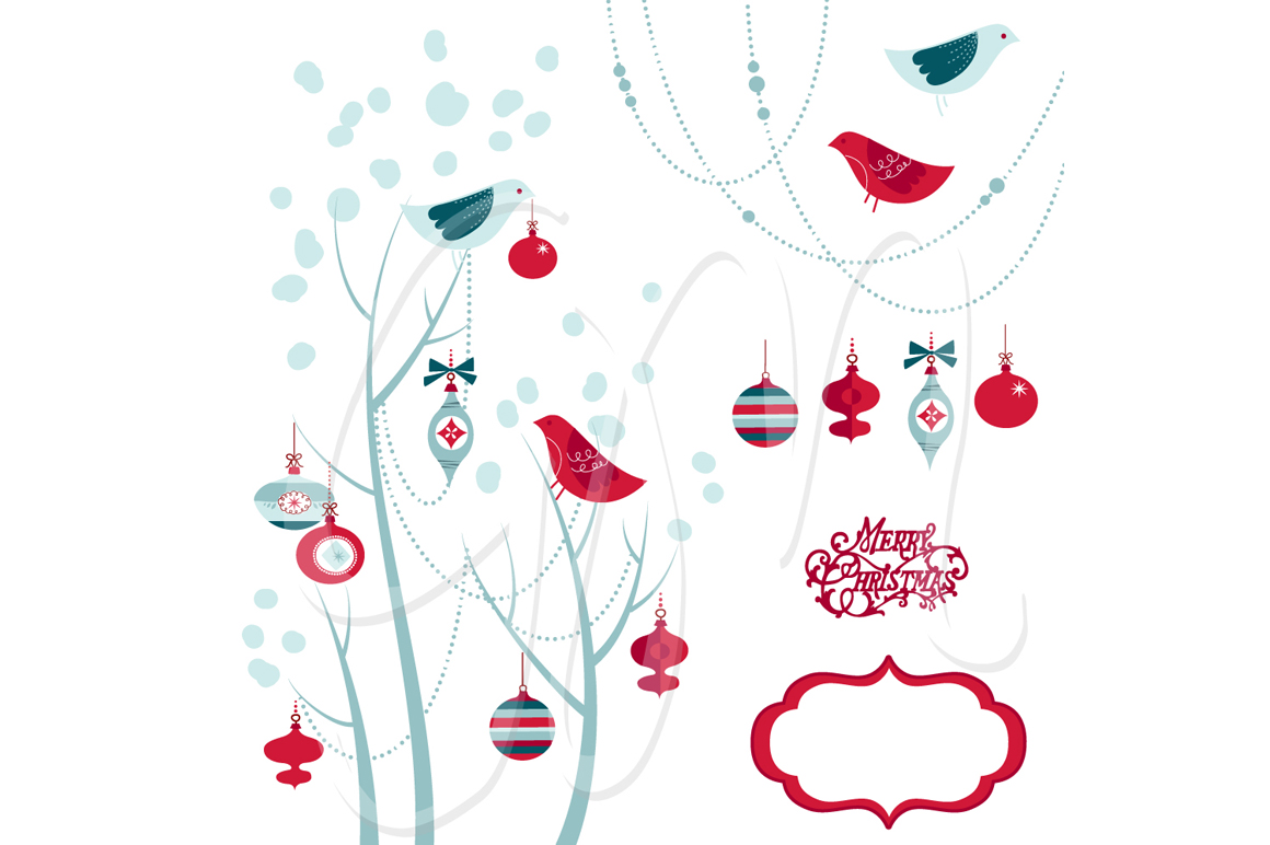 Christmas Clip Art, birds, tree ~ Illustrations on Creative Market