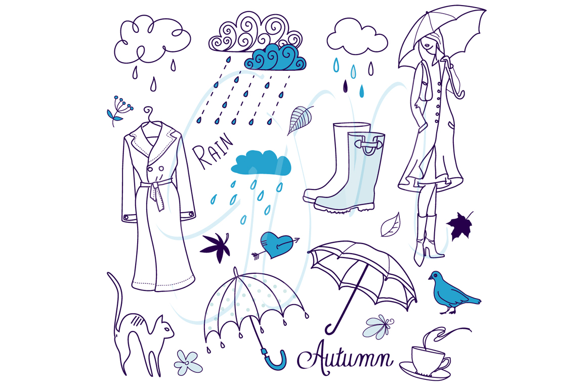 Rainy day clip art, umbrella doodles ~ Illustrations on Creative Market