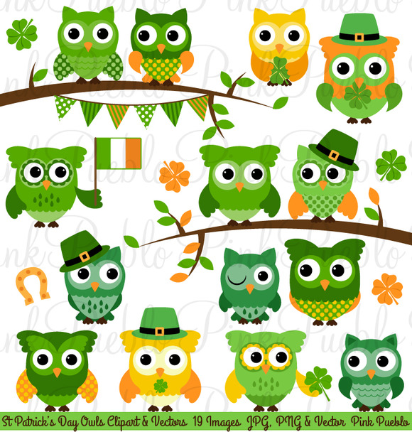 St. Patricks Day Owl Clipart Vectors ~ Illustrations on Creative Market