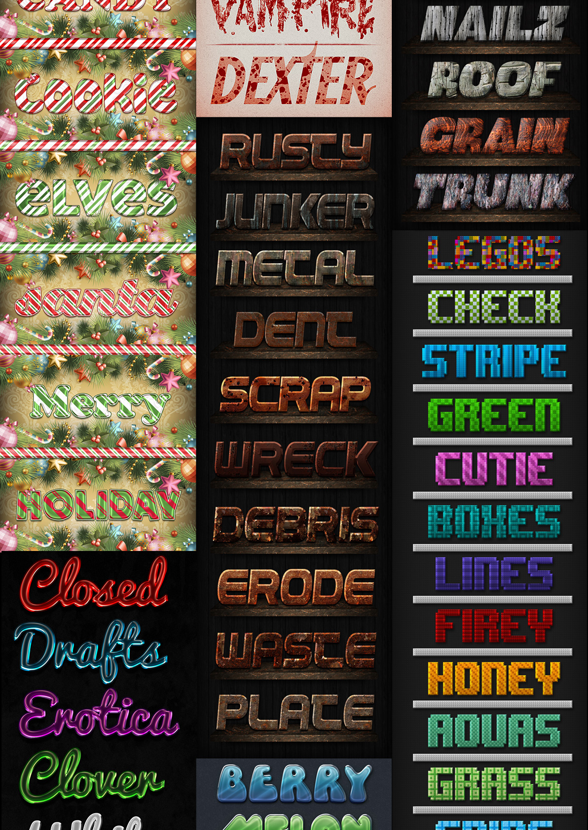 190 Text Effects for Photoshop ~ Layer Styles on Creative Market