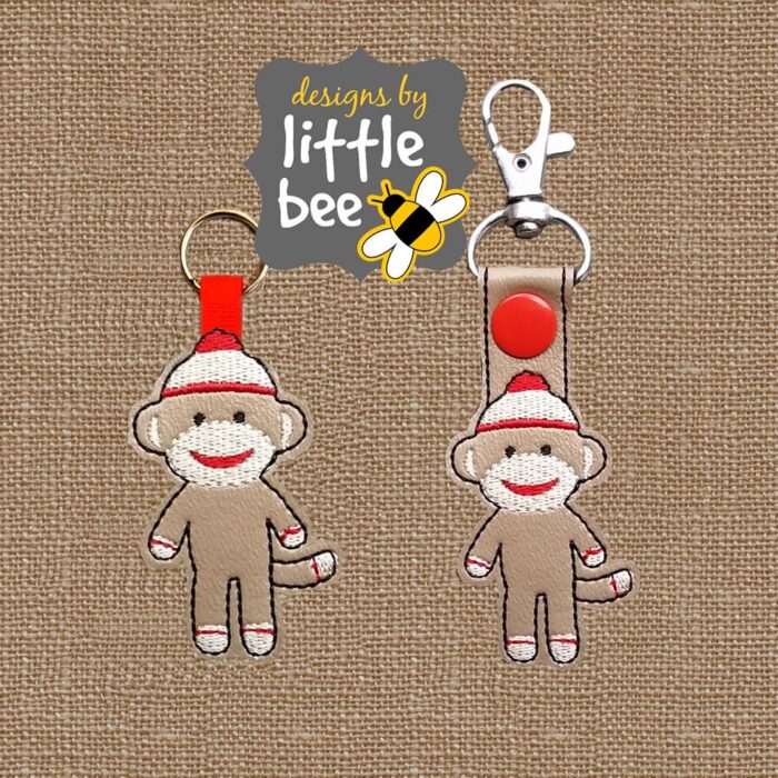 Sock Monkey Key Fob / Snap Tab Set - Designs by Little Bee
