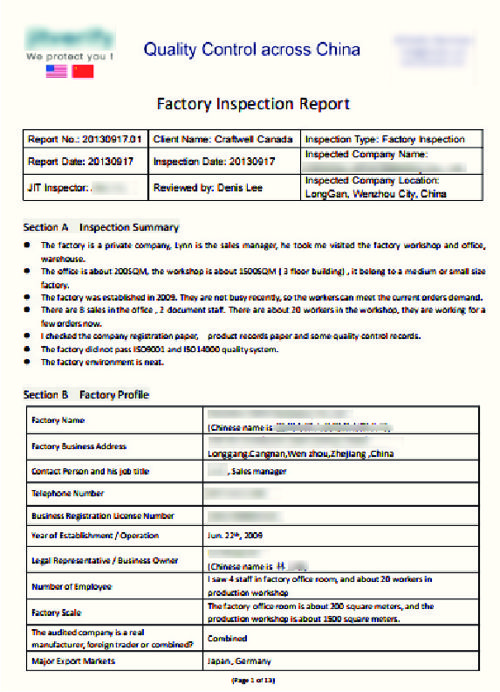 Factory Inspection Report... by Craftwell - Flipsnack