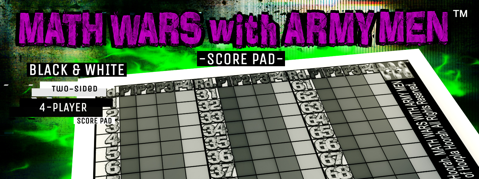 MATH WARS with ARMY MEN Score Pad (4 Player B&W)
