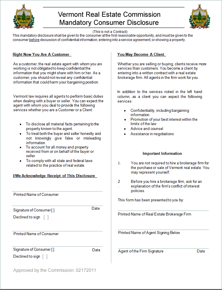 Vermont Consumer Disclosure Form Because Nice Matters!!