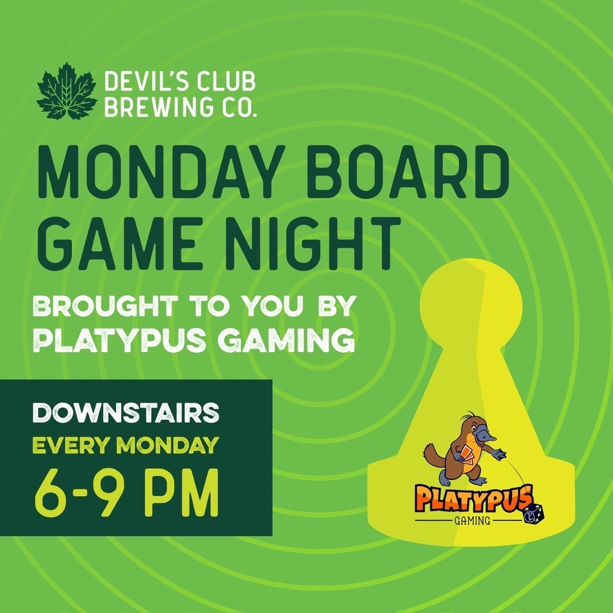 Monday Board Game Night | Dec 30th | Devil's Club Downstairs | Handstamp