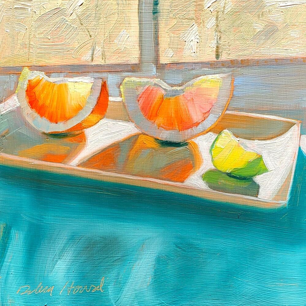 "Turquoise, Orange & Chartreuse " by Debra Howard