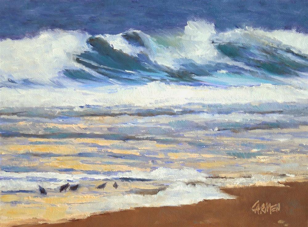 "Sea at Sunup, 8x6 Oil on Canvas, Se..." by Carmen Beecher