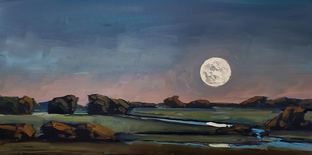 "HAunTed MoOn III FRAMED 10x20 oil p..." by william hawkins