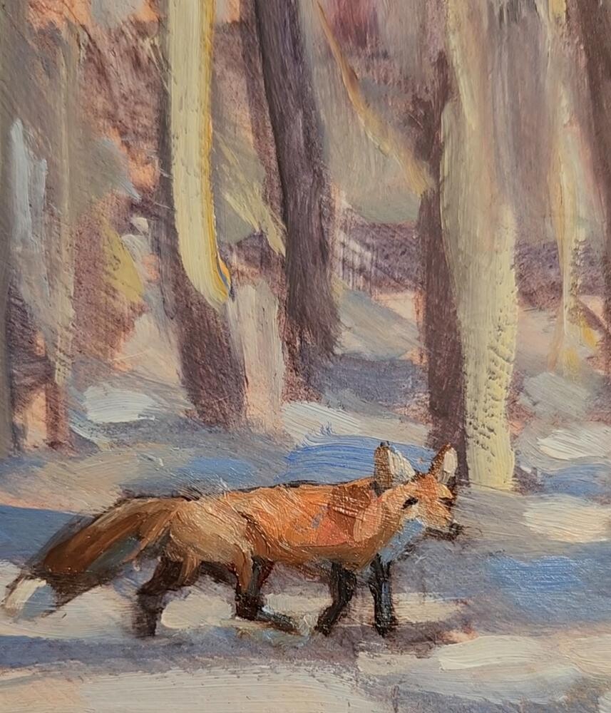 "Fox in the Snowy Woods Daily Oil Pa..." by Heidi Malott