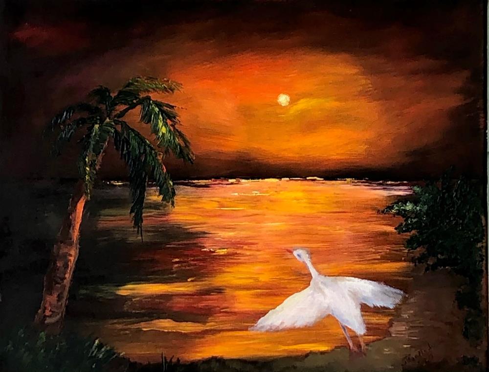 "Sunset with Egret" by Janet Gallagher