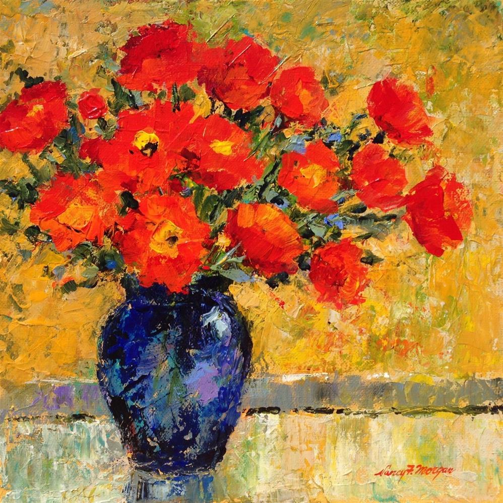 "Poppies in Blue Vase" by Nancy F. Morgan