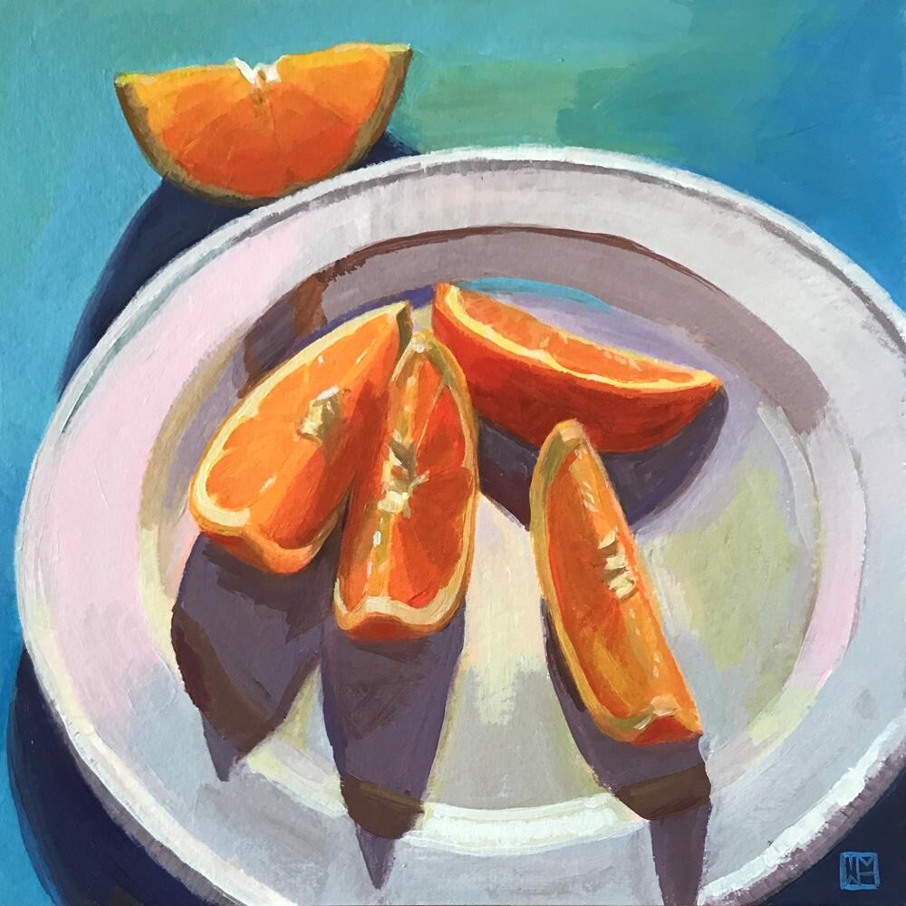 "Orange Slices on Blue" by Tracy Hurley