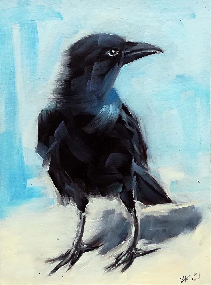 "Raven oil small painting" by Zhanna Kan