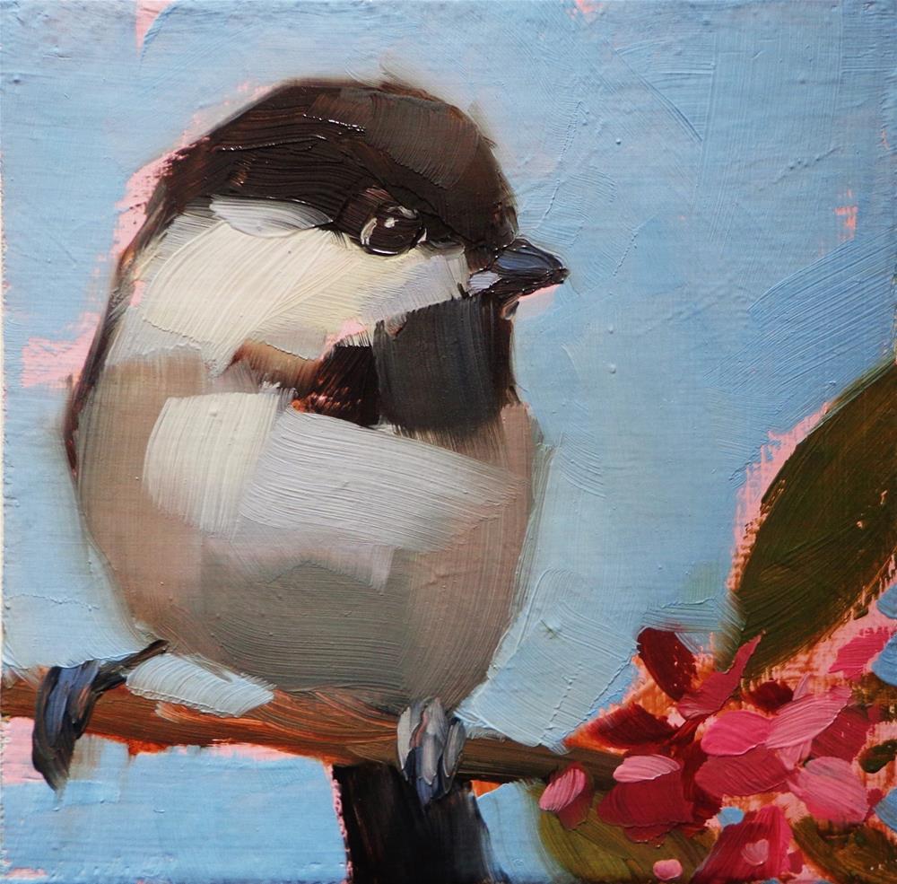 "Chickadee, flower branch" by Maria Z.