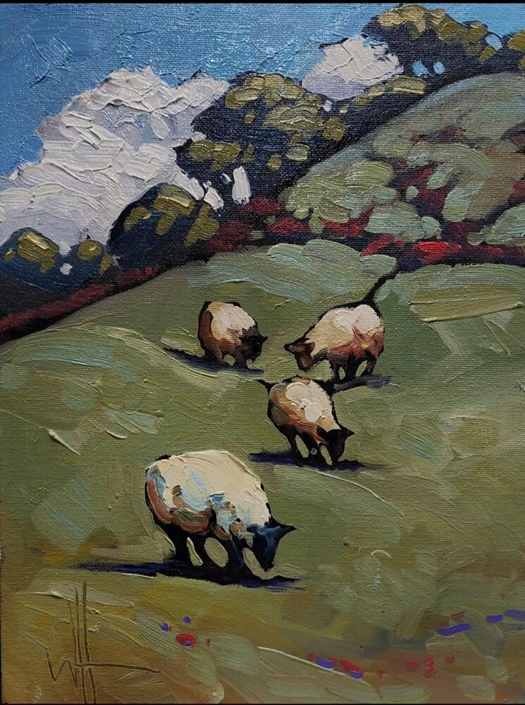 "Shepherd's Call 12x9 FRAMED 🐑🐑" by william hawkins