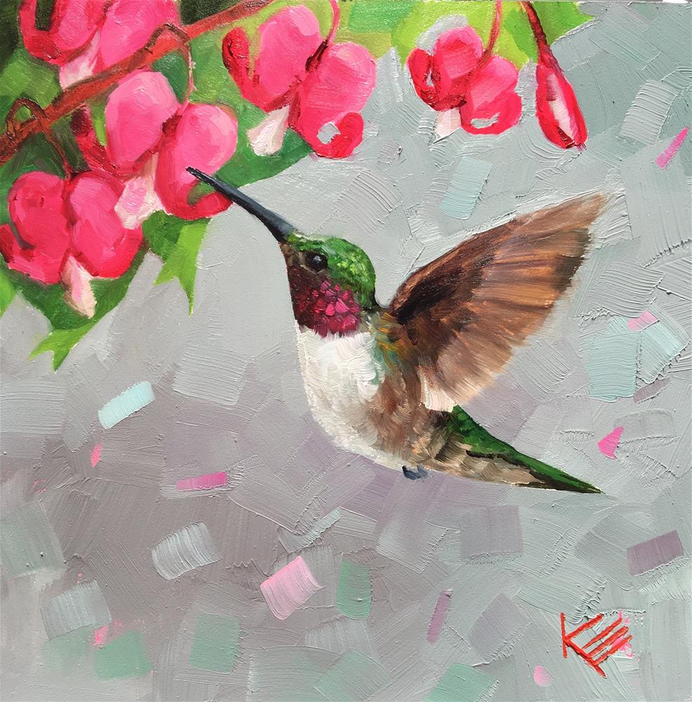 "Hummingbird & Bleeding Hearts " by Krista Eaton