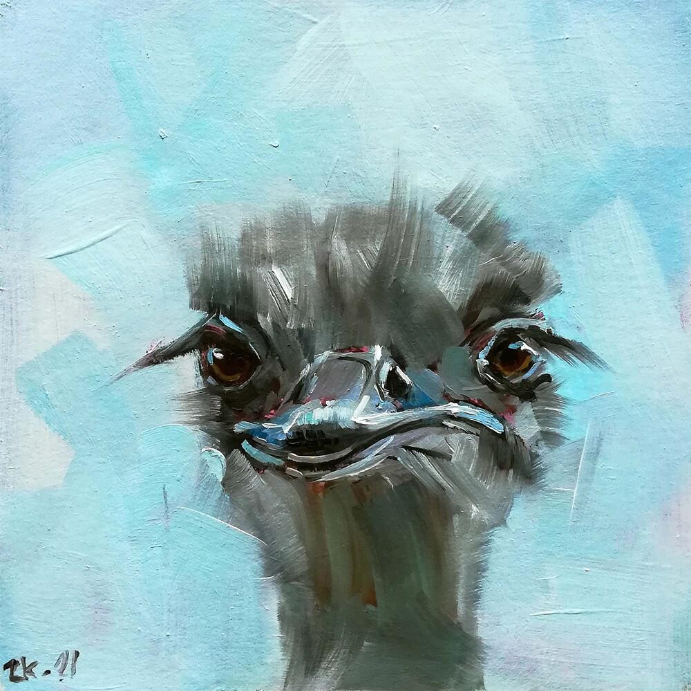 "Ostrich oil painting Bird Wall Art" by Zhanna Kan