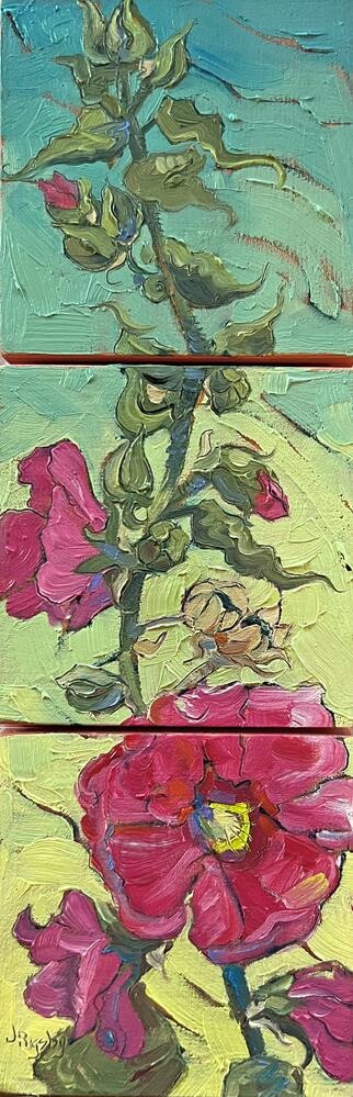 "Morning Walk Hollyhocks" by Jody Rigsby