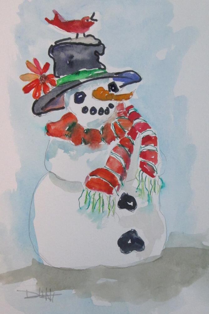 "Snowman and Cardinal" by Delilah Smith
